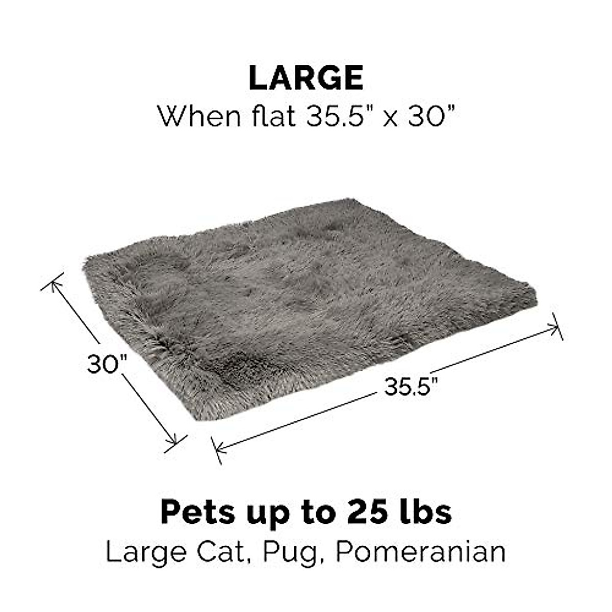 Furhaven Self-Warming Cat Bed for Indoor Cats, 4-Beds-in-1 & Washable - Plush Long Faux Fur Convertible Cuddler - Gray, Large, 35.5"L x 30.0"W x 0.5"Th