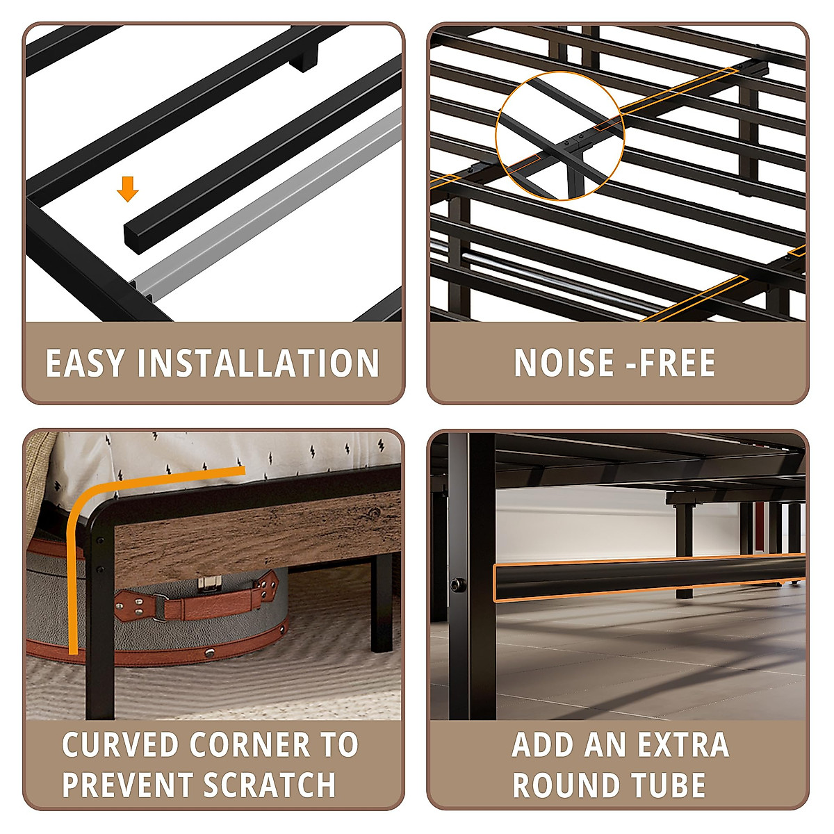 IRONCK Bed Frame,Platform Bed with 2-Tier Storage Headboard and Power Outlets, USB Ports Charging Station, Sturdy and No Noise, No Box Spring Needed, Easy Assembly, King Size, Walnut