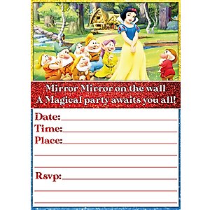 Set of 20 Snow White -Themed Happy Birthday Invitation Cards & Envelopes - Lightweight (240g), Postcard Style Invites for the Perfect Party Pack