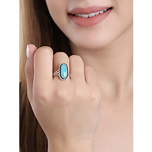 Silver Eternity 925 Sterling Silver Amazonite Ring for Women Statement Ring Silver Natural Blue Amazonite Ring Jewelry Gift for Women (Blue, Ring Size - 6)