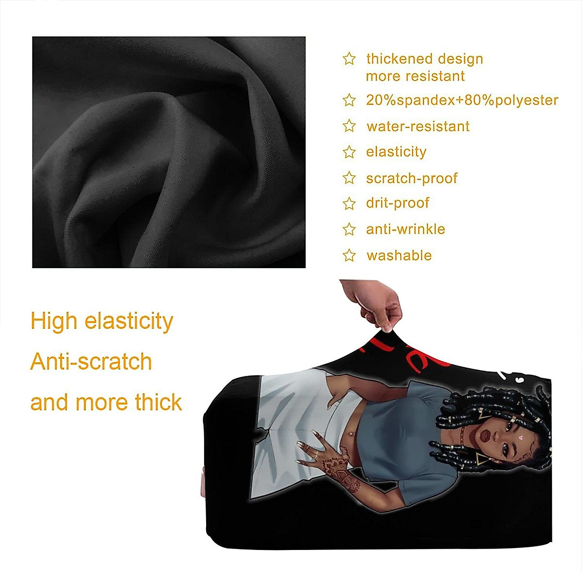 Hepmant Travel Suitcase Protector African American Woman Elastic Protective Washable Luggage Cover With Concealed Zipper Suitable For 18-32 Inch 【M (for 22-24 inch luggage)】