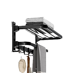 New Multi-Hook Double Folding Three-Piece Set, 60cm Bathroom Space Aluminum Double Folding Bath Towel Rack, Upgraded Hollow Double Tripod, 60cm Thick Flat Tube Double Towel Rod