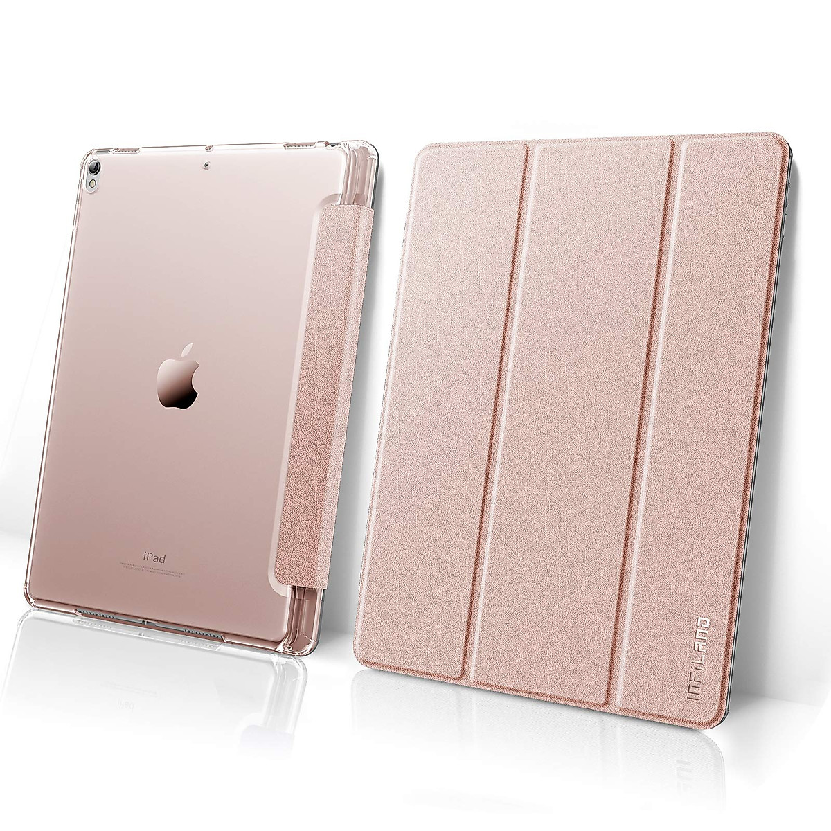 INFILAND Case Compatible with iPad Air 3rd Generation 2019 / iPad Pro 10.5 2017, Translucent Frosted Back Smart Cover Case with Pencil Holder,Rose Gold