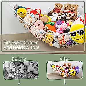 Stuffed Animal Hammock Net, Toy Storage Organizer with Extra Large Design, Corner Hanging Holder and Great Decor for Kids Bedroom, Baby Nursery Room, Expands to 5.9 Feet