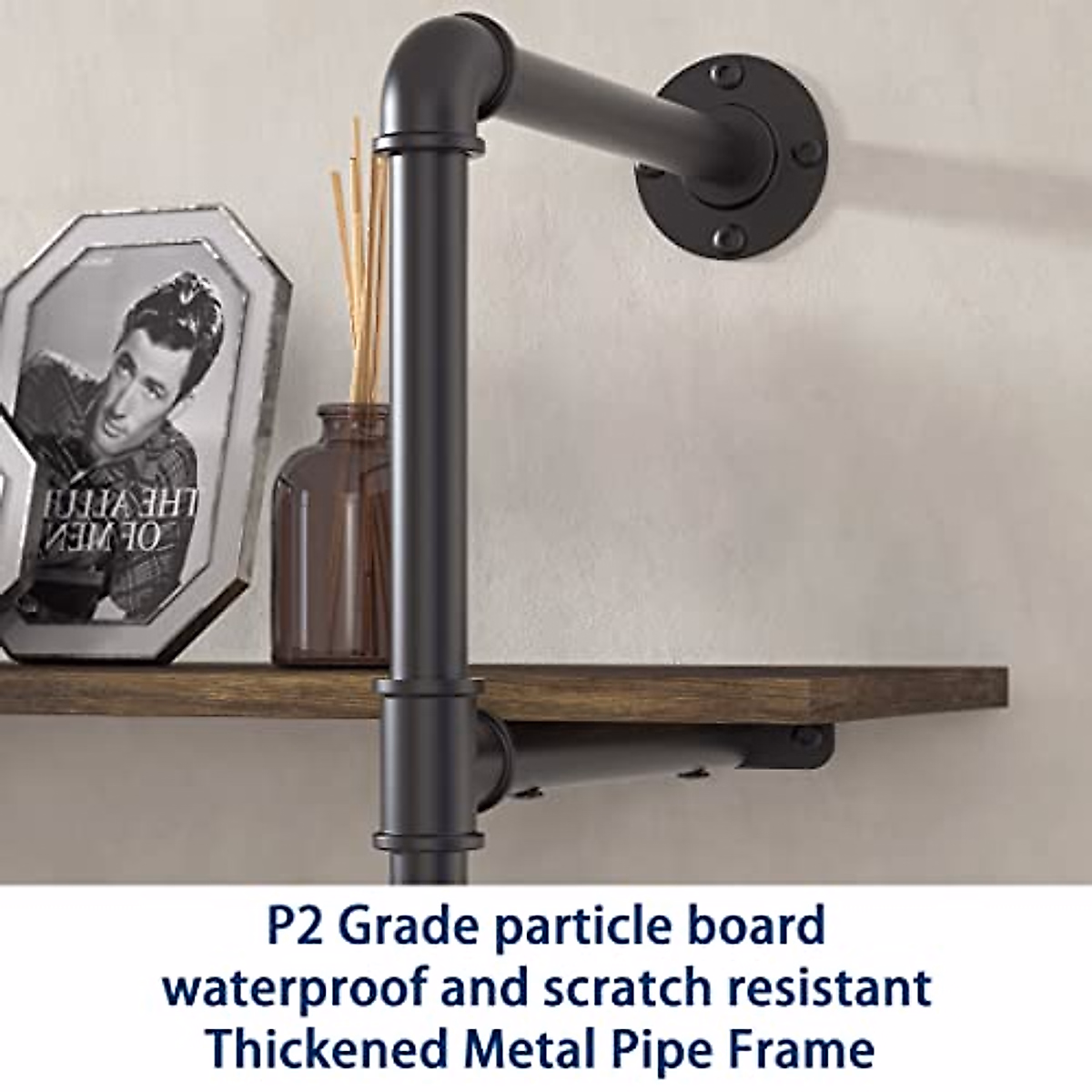 Gezen Industrial Pipe Shelving Metal Floating Shelves, Rustic Wood Ladder Bookshelf Wall Mounted Shelf Storage Bookcase for Living Room, Kitchen, Bathroom (4 Tier)