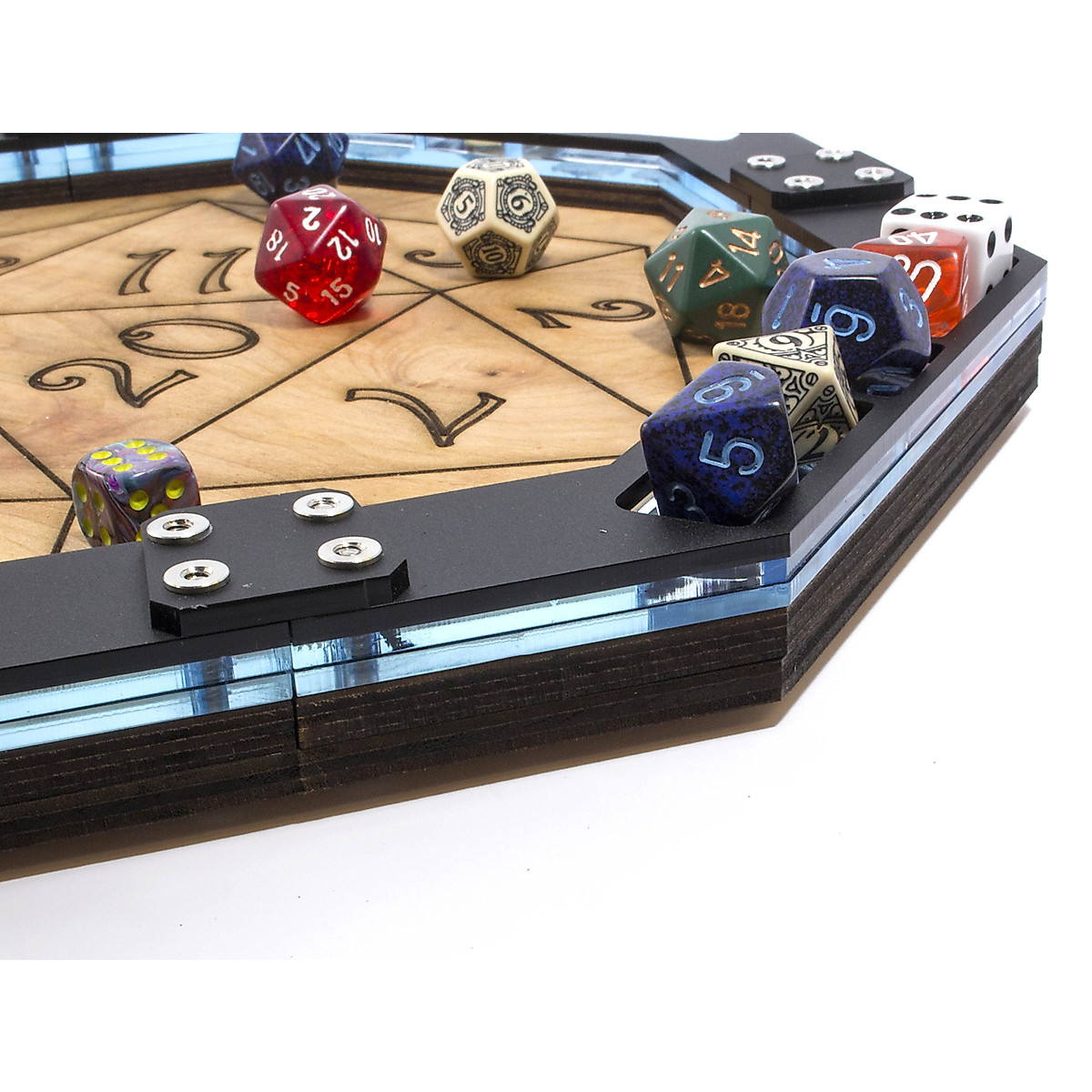 C4Labs Octagon Dice Tray~Octagon-Wood with Laser Etched D20 Design for Gaming
