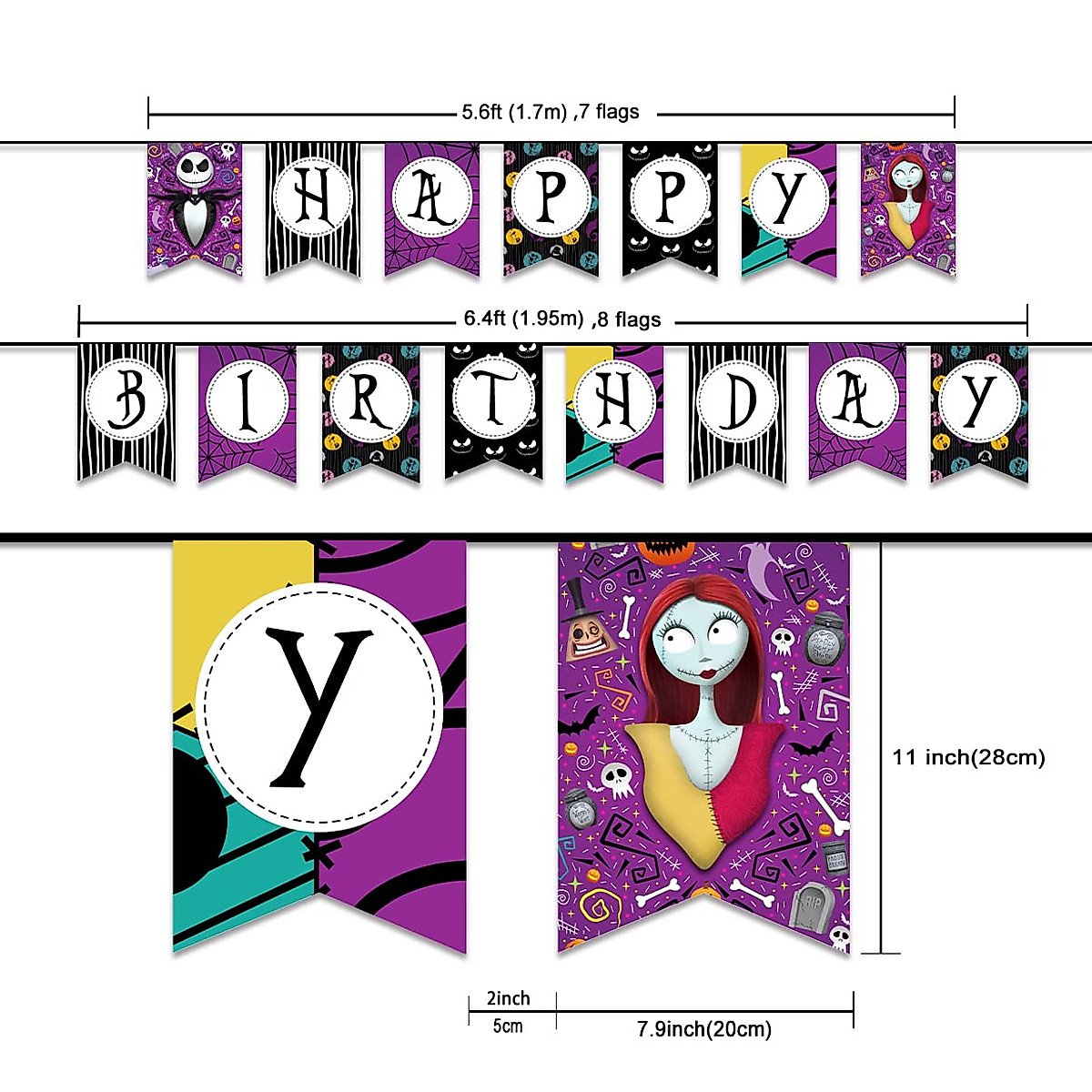 Nightmare Theme Birthday Banner Before Christmas Nightmare Birthday Party Decorations Supplies Jack Skellington and Sally Themed Birthday Banner for Kids Adults Birthday Party Indoor Outdoor Decors