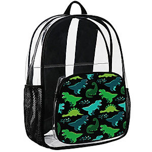 Heavy Duty Clear Backpack Stadium Approved, Caroon Dinosaur PVC Transparent Backpack See Through Large Bookbag for Work School Travel College
