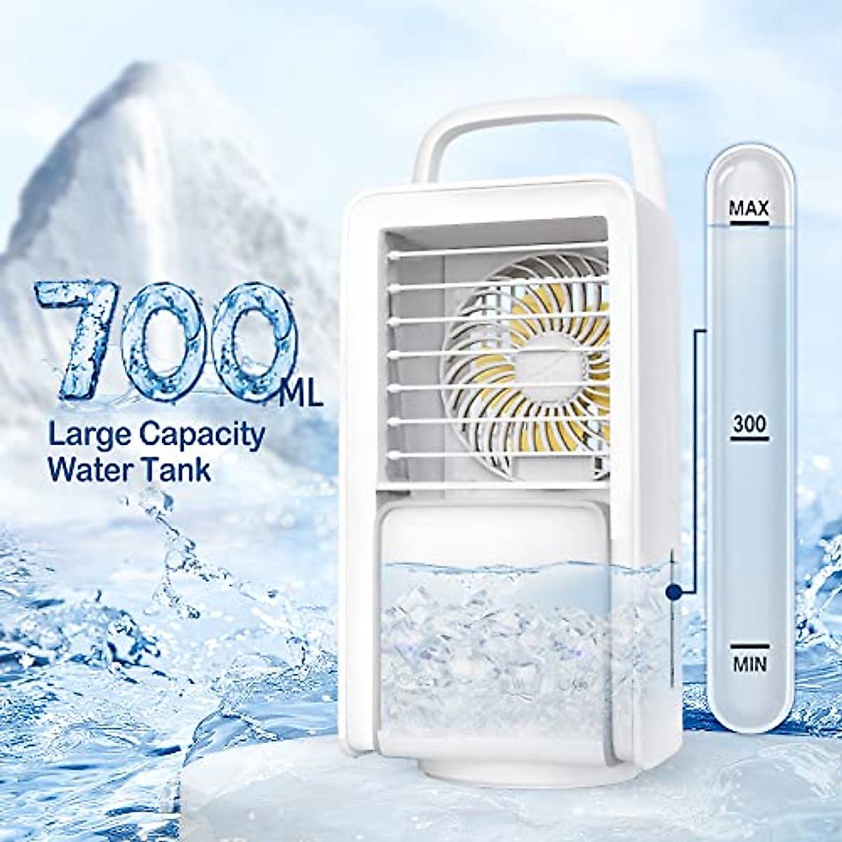 Portable Air Conditioners, USB Personal Evaporative Air Cooler with 12H Timer, 3 Wind Speeds 7 Colors Light, Touch Screen Desktop Cooling Fan with Large Water Tank for Home Room/17