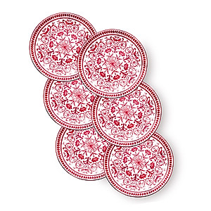 Sonemone 6 Inch Appetizer Plates Set of 6, Christmas Red Floral Ceramic Dessert Plates for Cake, Pie, Snacks, Ice Cream, Microwave & Dishwasher Safe