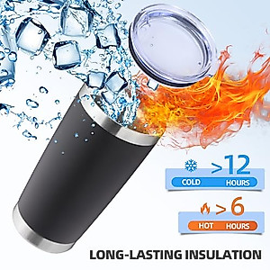 Volhoply 20oz Stainless Steel Tumbler with Lid and Straw,Double Wall Insulated Travel Iced Coffee Mug Fits Car Cup holder,Powder Coated Cups for Hot and Cold Drinks,Gifts for Women Men（Black,1 Set）