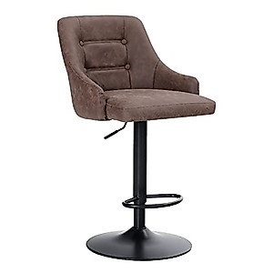HERA'S PALACE Swivel Barstools, Counter Height Swivel Stool with Armrest and Backrest, Modern Bar Stool PU Leather Adjustable for Bar, Cafe, 300LBS Weight Capacity (Brown)