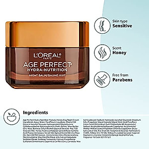 L'Oreal Paris Skincare Age Perfect Hydra Nutrition Ultra Nourishing Honey Night Balm, Face Moisturizer to Comfort, Improve Resilience on Dry Skin, Manuka Honey and Nurturing Oils, 1.7 oz.