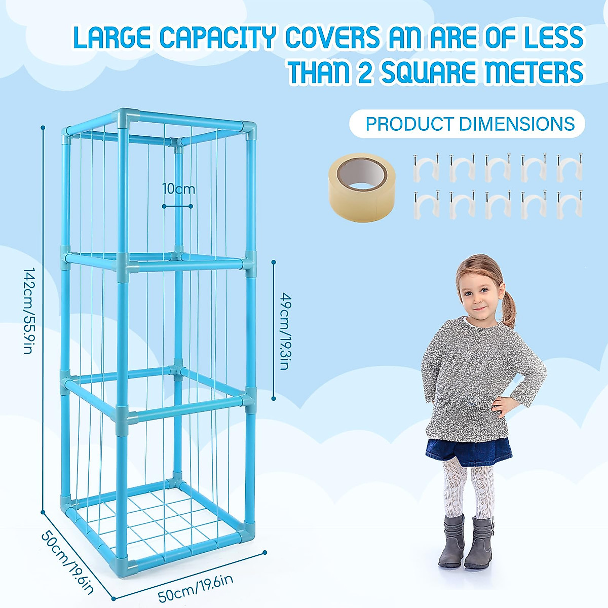 Essenhome Large Stuffed Animals Storage, Zoo Stuffed Animal Holder Space Save Vertical Stuffed Animals Storage PVC with Elastic Band and Net for Playroom Birthday Gift for Bedroom Nursery (Blue)