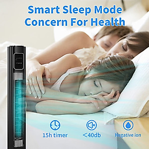 Antarctic Star Tower Fan Oscillating Fan Quiet Cooling Remote Control Powerful Standing 3 Speeds Wind Modes Bladeless Floor Fans Portable Bladeless Fan for Children Bedroom Home Office (Black, 35")