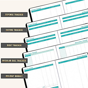 Budget Planner - Monthly Budget Book and Expense Tracker Notebook, Faux Leather Hardcover Financial Organizer, 6.3" x 8.4" Undated Bill Organizer with Pocket + Stickers + Premium Paper - Black