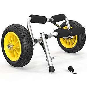 Bonnlo Kayak Car Foldable Aluminum Kayak Trailer with 10'' Solid Tires, Universal Kayak Wheels Kayak Cart Dolly for Kayak, Canoe, Paddle Board, Boat, Float Mats, Jon Boat