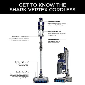 Shark IZ482H Vertex Cordless Stick Vacuum With DuoClean PowerFins, MultiFLEX, Crevice Tool, Pet Multi-Tool & Anti-Allergen Brush, 120-min Runtime, Double Battery, Iris