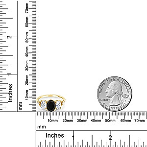 Gem Stone King 10K Yellow Gold Black Onyx White Moissanite and Diamond 3-Stone Engagement Ring | 2.64 Cttw | 3 Stone Wedding Anniversary Promise Ring For Women | Oval 8X6MM and 6X4MM (Size 7)