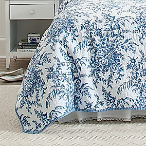 Laura Ashley Home - Queen Quilt Set, Reversible Cotton Bedding with Matching Shams, Lightweight Home Decor for All Seasons (Bedford Delft Blue, Queen)