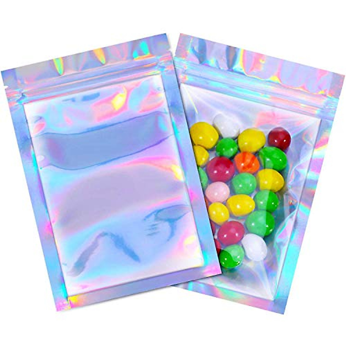 Mylar Bags - 100 Pieces Smell Proof Bags - Ziplock Bags Holographic Rainbow Color - 3x4 Inch Resealable Bags - Mylar Bags for Food Storage - Packaging Bags for Candy and Dried Fruits