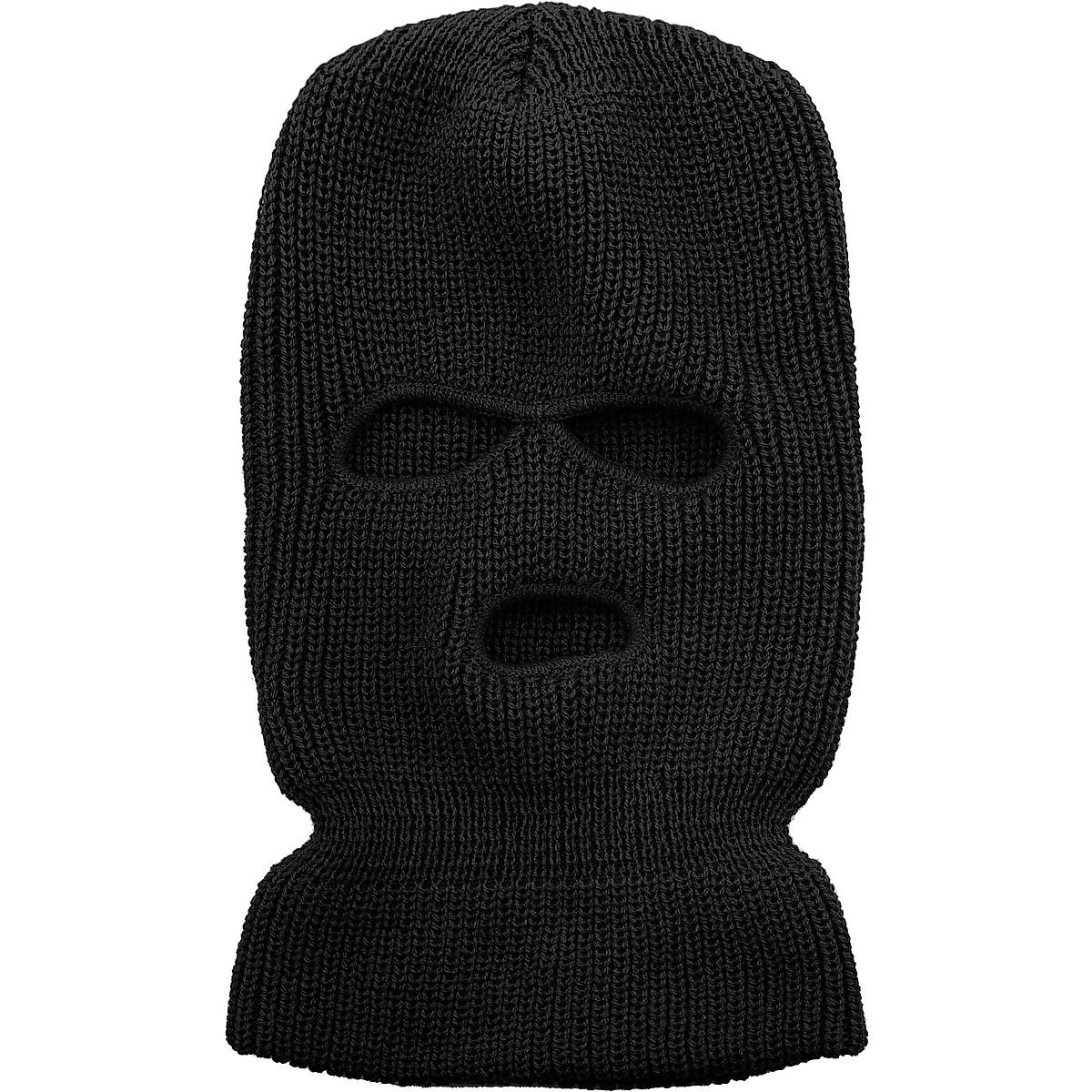 KBH-16 BLK Three Hole Mask Winter Knit Ski Hat Ribbed Beanie Balaclava