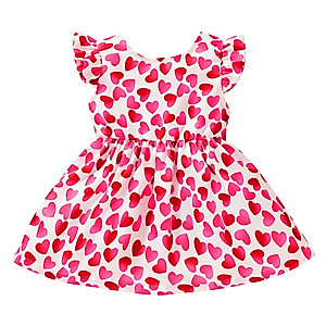 Toddler Girls Valentine's Day Dress Baby Ruffled Stripe Love Heart Print Princess Sundress One-Piece Clothes (Red, 18-24M)