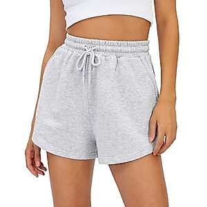AUTOMET Womens Sweat Trendy Shorts Casual Summer Cotton Shorts Elastic Comfy Running Shorts High Waist Pockets Shorts Clothes Grey