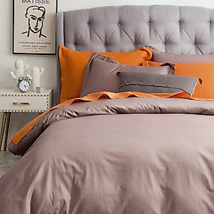 SUSYBAO Single Duvet Cover Twin 100% Cotton 2 Pieces Set 1 Taupe Duvet Cover with Zipper Ties 1 Pillow Sham Soft Farmhouse Solid Color Taupe Bedding Set Lightweight