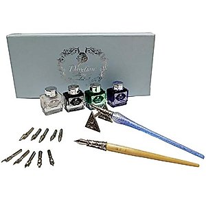 DAVELIOU 19-Piece Wizard Calligraphy Set for Beginners and Professionals, Creates Clean and Smooth Lines, Calligraphy Kit Includes Pens, Inks, Nibs, and Case (Blue & Silver)