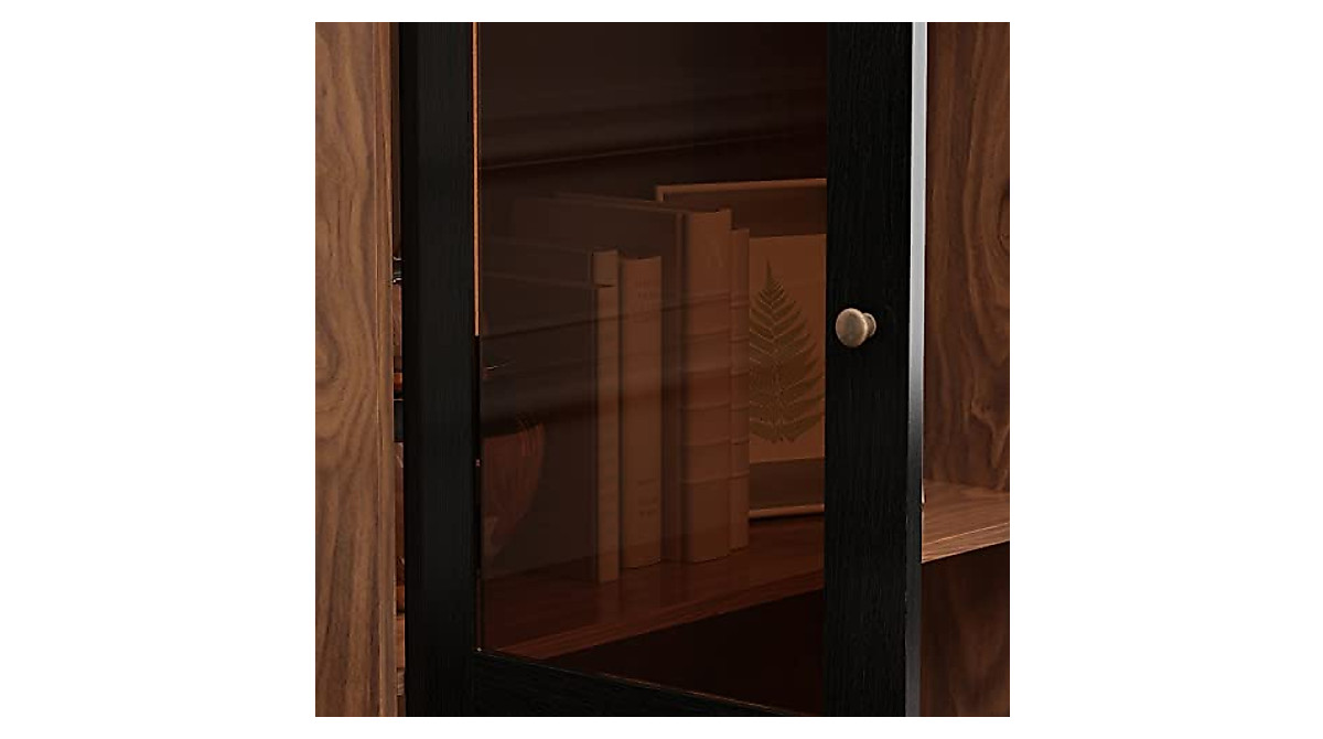 ECACAD 3-Tier Tall Bookcase with Glass Doors | Storage Cabinet