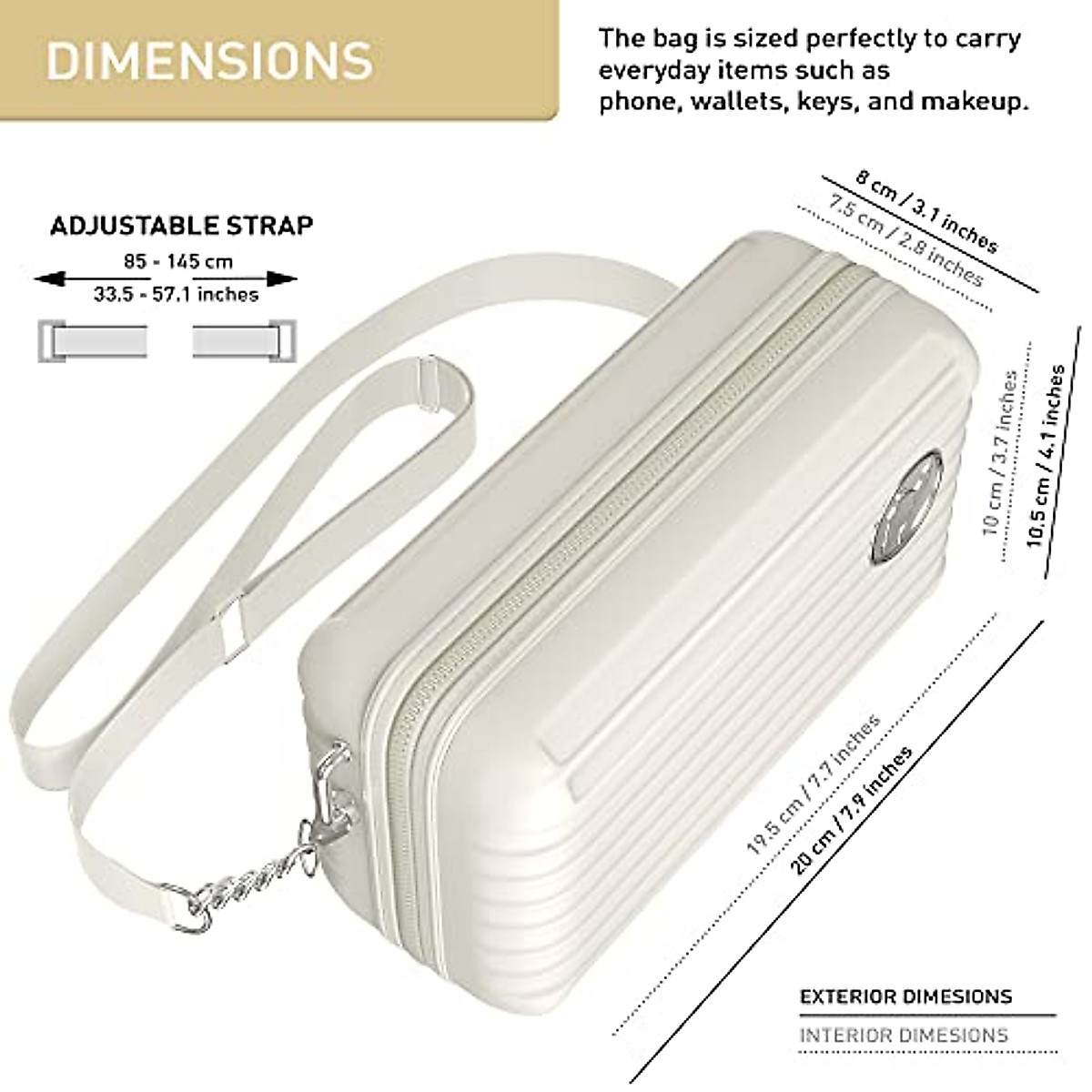 Aestoria Hardshell White Clutch Purses for Women, Adjustable Leather Strap with Light Weight & High Resistance Polycarbonate Clutch Bag, Cross Body White Clutches for Women, Carteras De Mujer