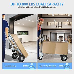 Aluminum Convertible Hand Truck, 2 in 1 Folding Dolly 800 LBS Capacity Heavy Duty Industrial Platform Cart Collapsible Truck for Transport & Moving in Warehouse, Home, Supermarket
