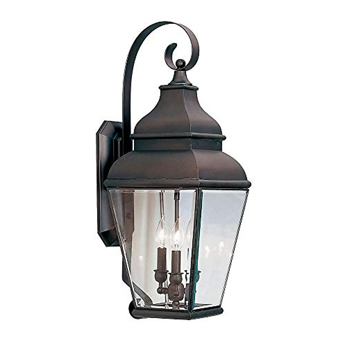 Livex Lighting 2593-07 Exeter 3 Light Outdoor Bronze Finish Solid Brass Wall Lantern with Clear Beveled Glass