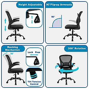 Youhauchair Mesh Office Chair Set of 10, Ergonomic Computer Chair with Flip-up Arms and Lumbar Support, Height Adjustable Home Office Desk Chairs, Black