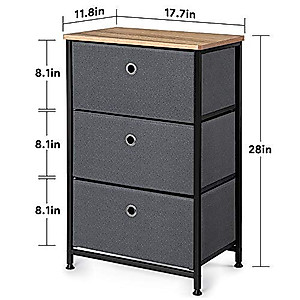 Camabel 28” Vertical Dresser Storage Tower with 3 Drawers Large Capacity Fabric Nightstand Drawer with Sturdy Steel Frame and Rustproof Wood Top Organizer Unit for Living Room Bedroom Hallway Closet