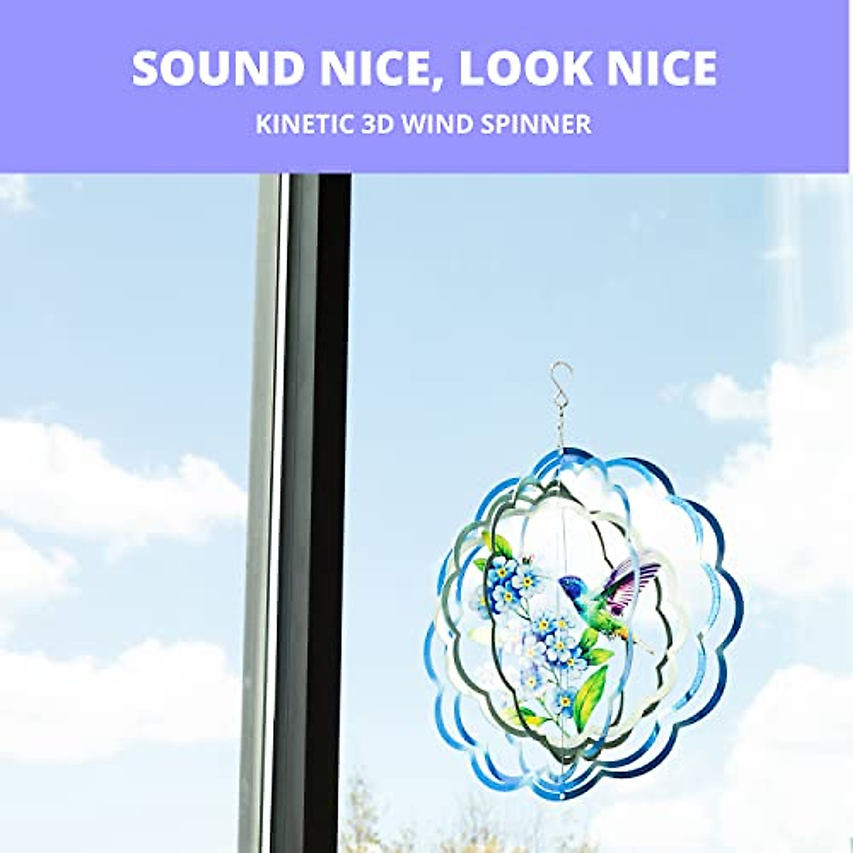 VP Home Floral Hummingbird Kinetic Wind Spinner for Yard and Garden Wind Spinner Outdoor Metal Large Hanging Hummingbird Decor 3D Garden Art Wind Sculpture Spinners Outdoor Hanging Decor, 12 inchW x 15 inchH