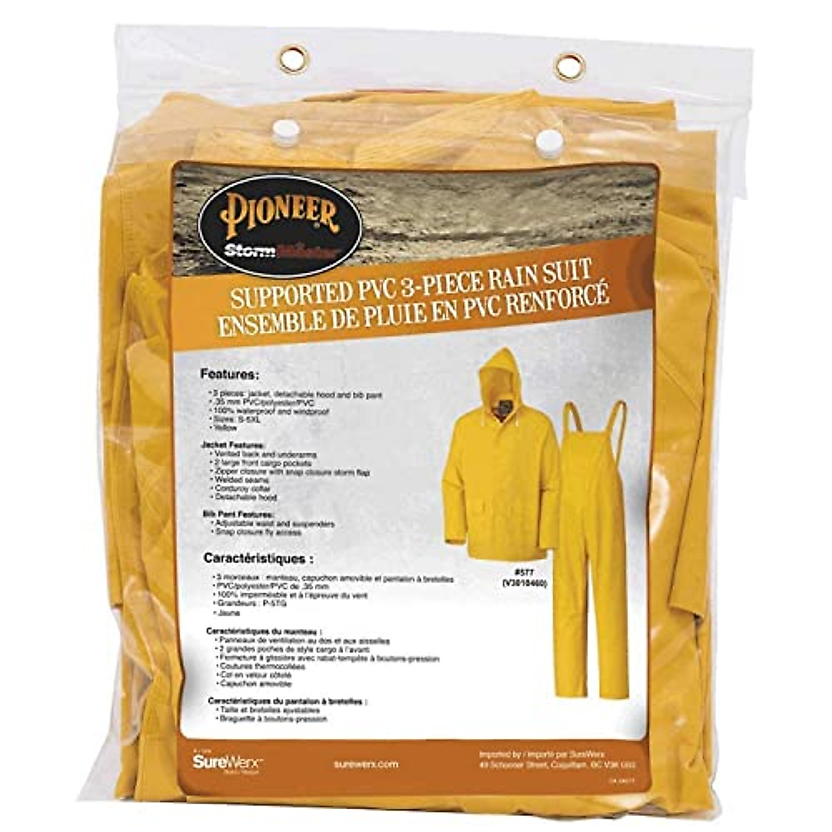 Pioneer Repel Rain Gear Safety Jacket & Bib Pants -Waterproof & Windproof PVC Work Suit for Men - 3 PC with Detachable Hood