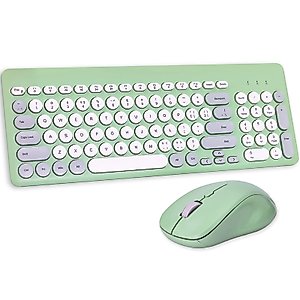 Arcwares Wireless Keyboard and Mouse Combo, Sweet Green Cute Keyboard, 2.4G USB Ergonomic Full-Sized Mute Keyboard for Computer, Laptop, PC Desktops, Mac