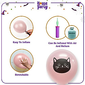 HOUSE OF PARTY Halloween Witch Foil Balloon-50PCS Black Pink White Witch, Cat Latex Balloons for Halloween Birthdays Graduation Party Decorations, School Classroom Games, Kids' Hand Out