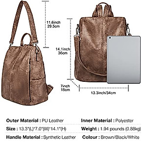 FOXLOVER Backpack Purse for Women Large Womens Backpack Leather Travel Backpack Fashion Backpack Purse Designer Ladies Shoulder Bags(Brown A)