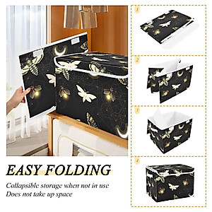 ALAZA Storage Bins Organizer Box Baskets Lidded Clothes for Shelves Closet Death Moth Butterfly Collapsible Stackable Storage Cubes Handles