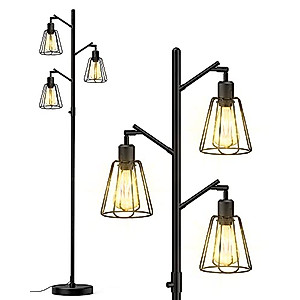 LEPOWER Tree Floor Lamp, Industrial Floor Lamps for Living Room with Multi Head, Dimmable Floor Lamp, LED Standing lamp Edison Bulbs, Pole Tall Lamp for Bedroom Office Black