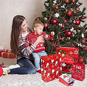 Novnsoi 24 PCS Christmas Bags Bulk Set for Wrapping Holiday Gifts, Recyclable Festival Bags with Snowman, Reindeer, Christmas Bell/Tree, Snowflake, Gin Design - 6 X-Large,6 Large,6 Medium,6 Small