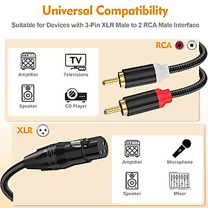 HOSONGIN XLR Female to Dual 2 RCA Male Y-Splitter Cable 3.3ft - Dual 2 RCA Male to 1 XLR Female Unbalanced Plug - Nylon Braided Jacket Gold-Plated Plug Double Shielding Cable, 3.3 Feet