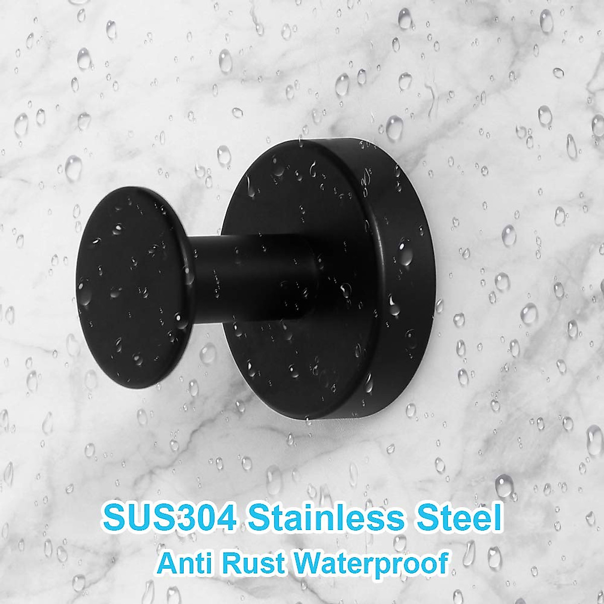 WaaWee 2 Pack Matte Black Robe Towel Hook, Wall Mount Stainless Steel Wall Hook, Heavy Duty Coat Hooks for Bathroom Kitchen Home Storage