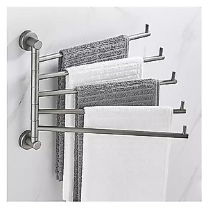 Swing Out 5-Arms Towel Holder Thicken Towel Racks for Bathroom Kitchen Bath Towel Bar Swivel Hanger Wall Mounted Drying Rack Rustproof Solid Aluminium Towel Hanger Space Saving Storage Organizer (Col