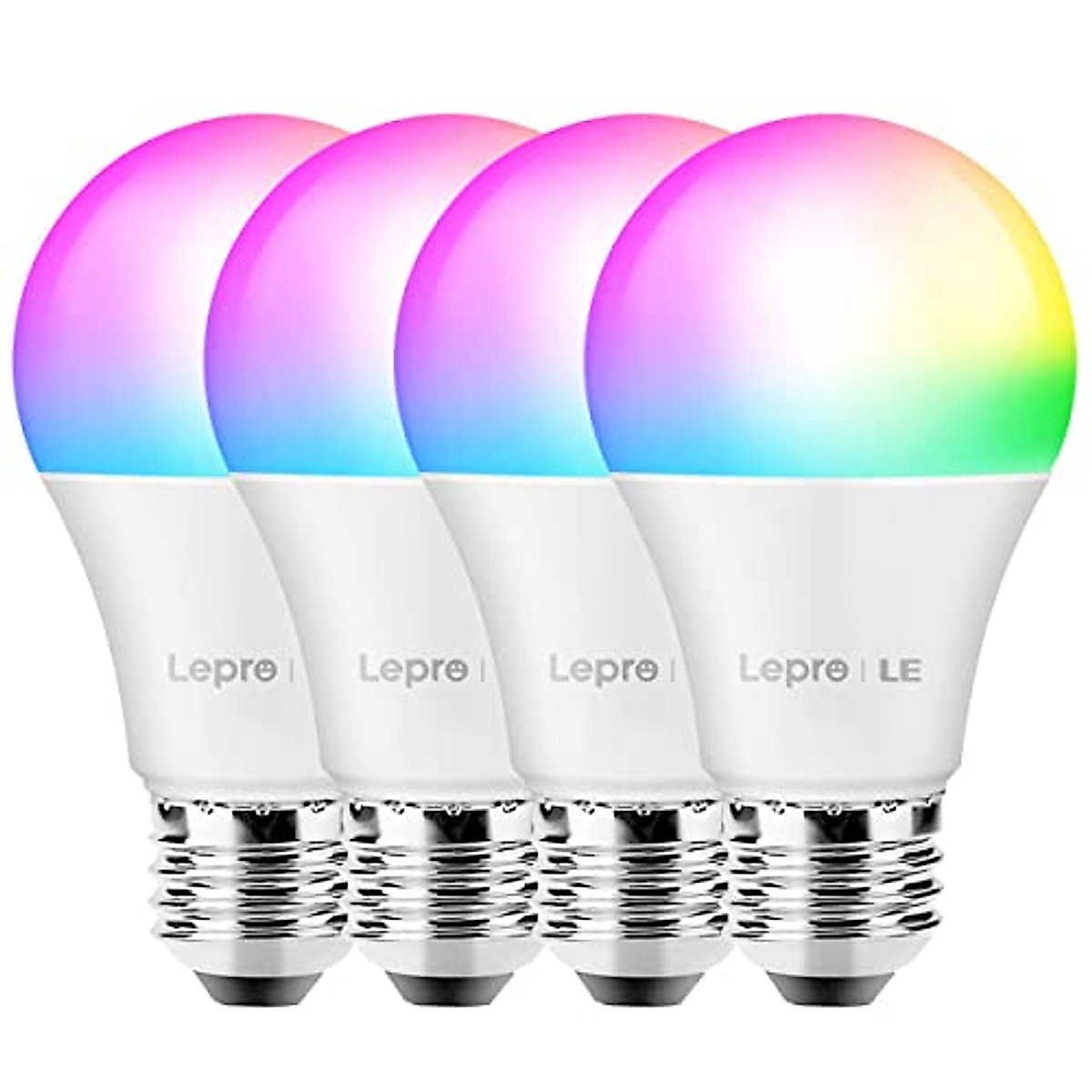 Smart WiFi Light Bulbs, LED Color Changing Lights, Works with Alexa & Google Assistant, RGBW 2700K-6500K, 60 Watt Equivalent, Dimmable with App, A19 E26, No Hub Required, 2.4GHz WiFi Only, Pack of 4