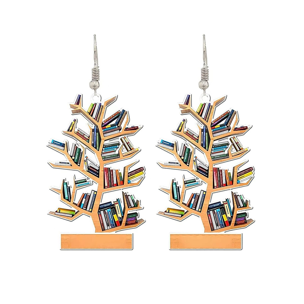 Library Bookshelf Earrings Book Lover Heart Shaped Dangle Earrings Acrylic Bookshelf Drop Earrings for Women Teach Graduation Jewelry-tree