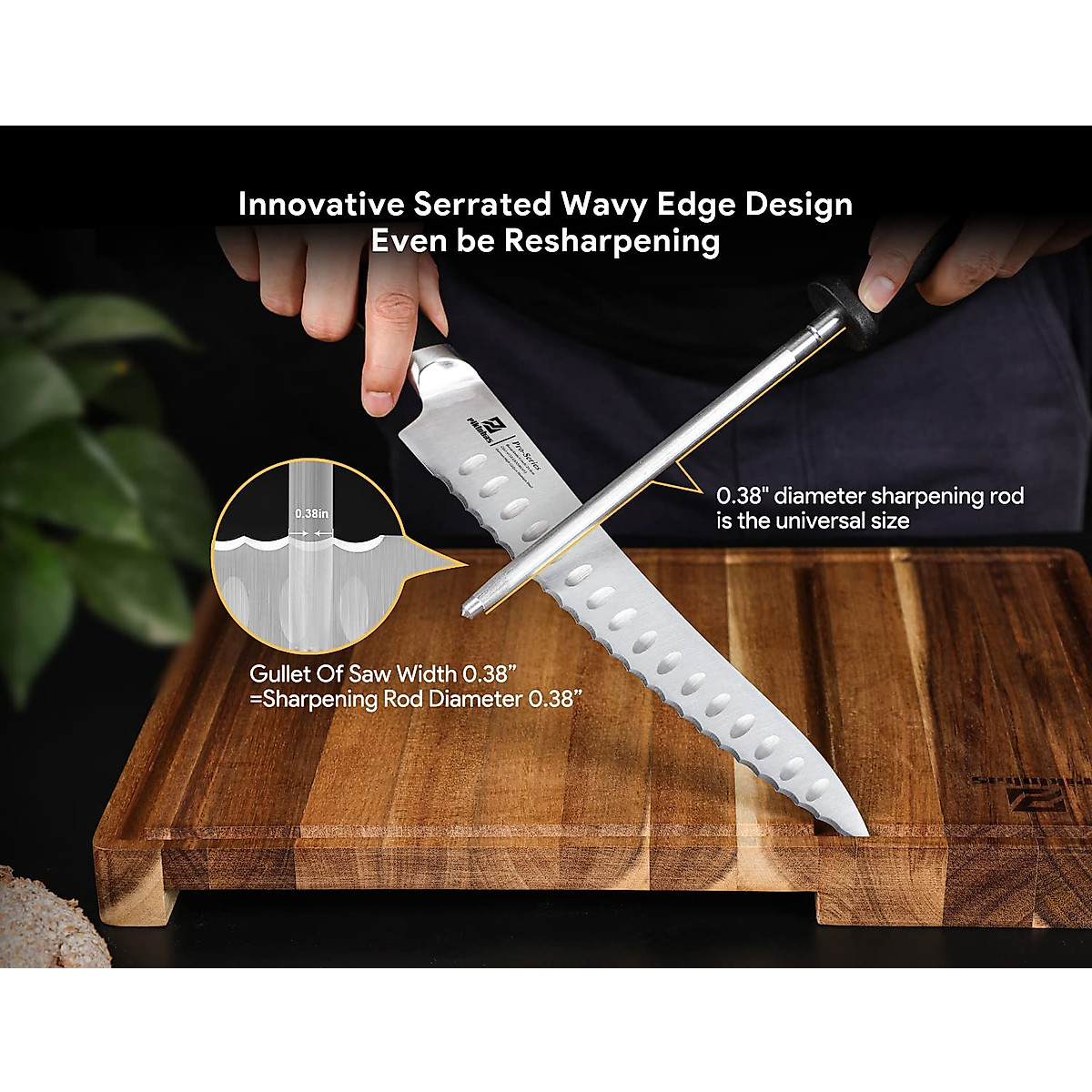 Piklohas Resharpenable Bread Knife, 10-inch Multifunction Serrated Knife, German HC Stainless Steel Bread Cutting Knife With Innovative Wavy Edge For Efficient Slicing, Razor Sharp For Homemade Bread